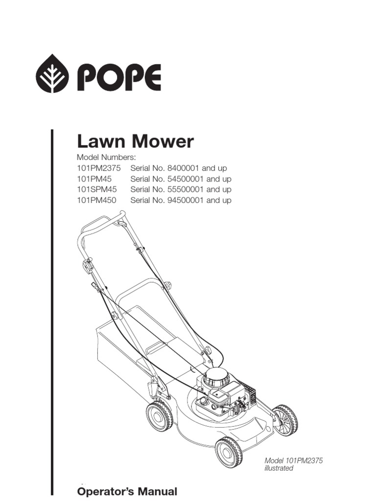 Pope Lawn Mower 101PM2375 101PM45 101SPM45 101PM450 User Guide PDF Lawn Mower Gasoline