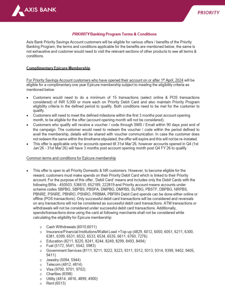 Terms and Conditions For Priority Banking Program | PDF | Debit Card ...