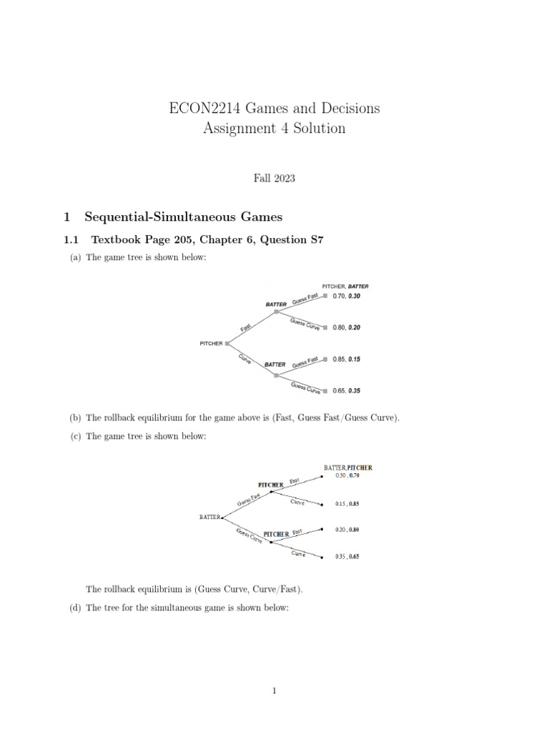 ECON2214 Games and Decisions Assignment 4 Solution | PDF