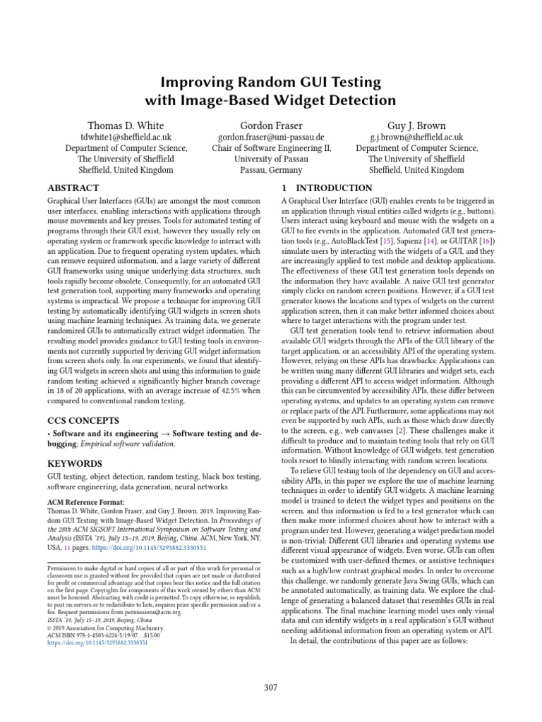 Improving Random GUI Testing With Image-Based Widget Detection | PDF