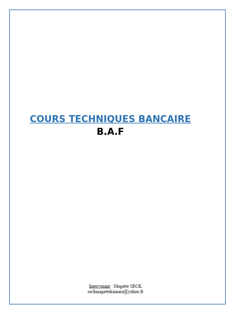 Cours 2023 Techniques Bancaire | PDF