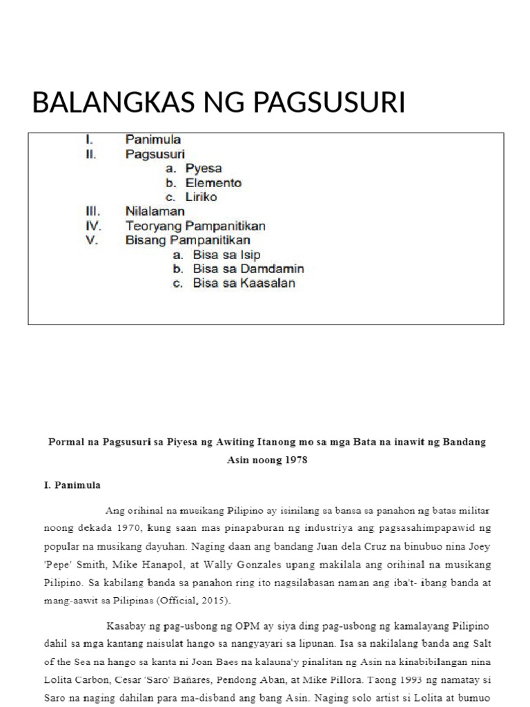 Balangkas NG Pagsusuri NG Awitin | PDF