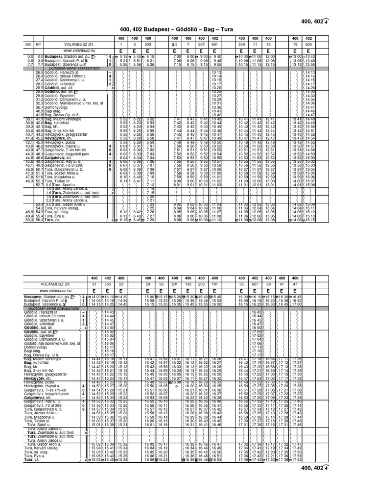 Busz Menetrend 400 402 2019 67708 | PDF