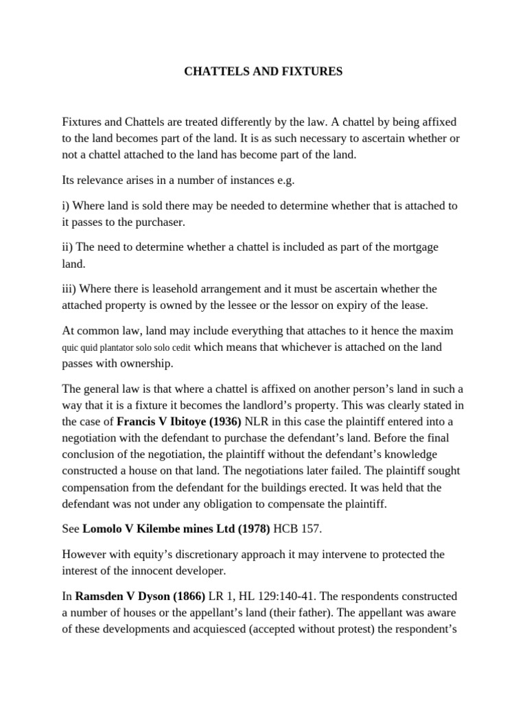 Fixtures and Chattels Document | PDF