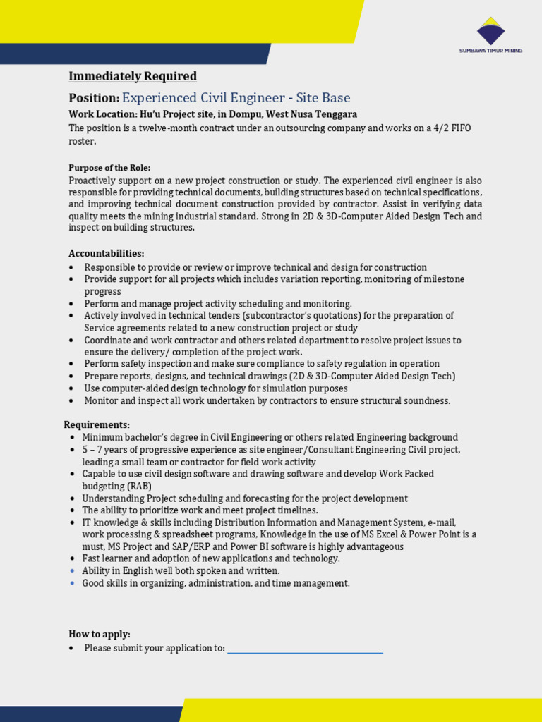 Experienced Civil Engineer - Site Base: Immediately Required Position | PDF