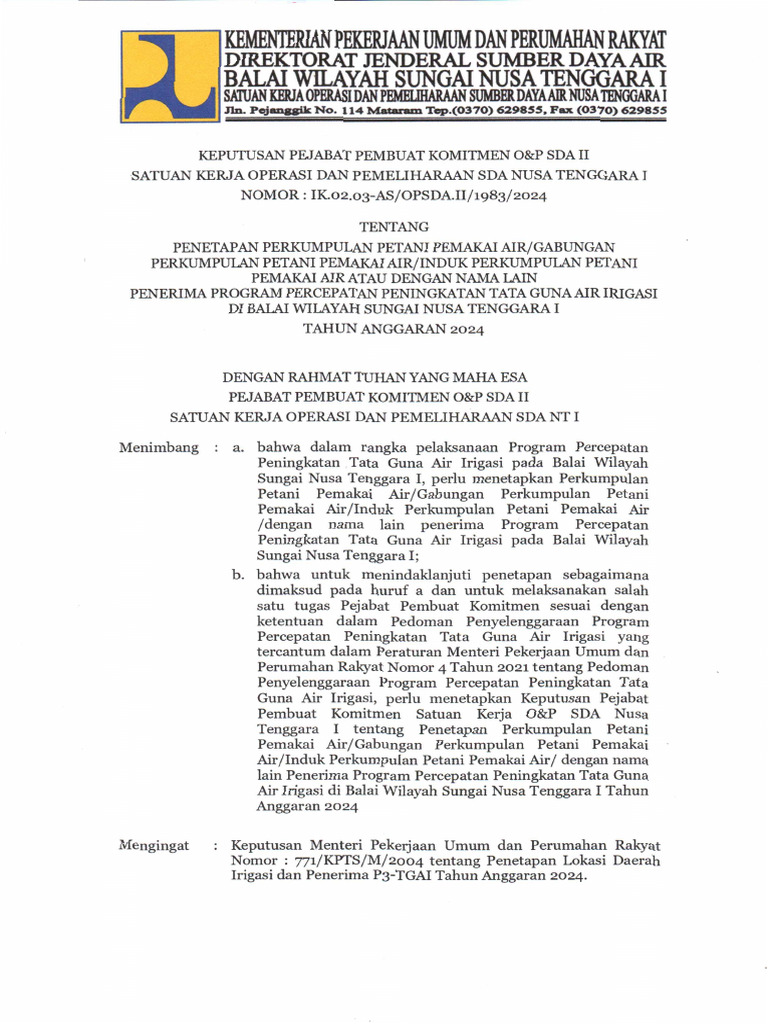 SK Penetapan P3A Tahap I 2024 | PDF