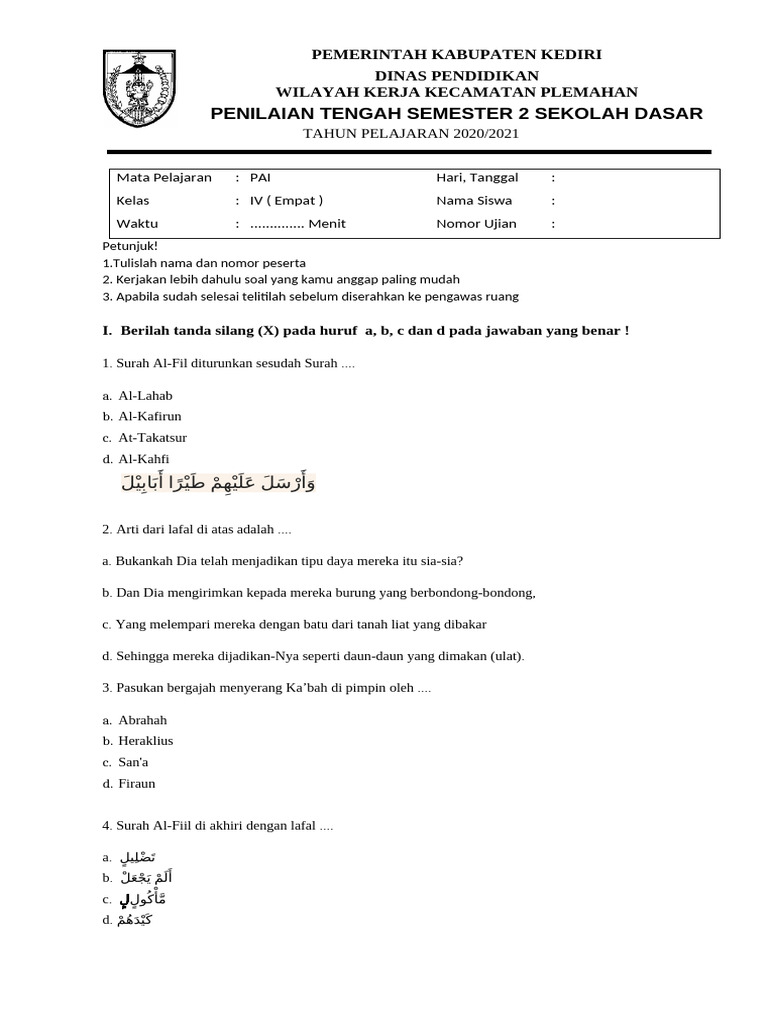Contoh Soal Pts Kelas 4 SD | PDF