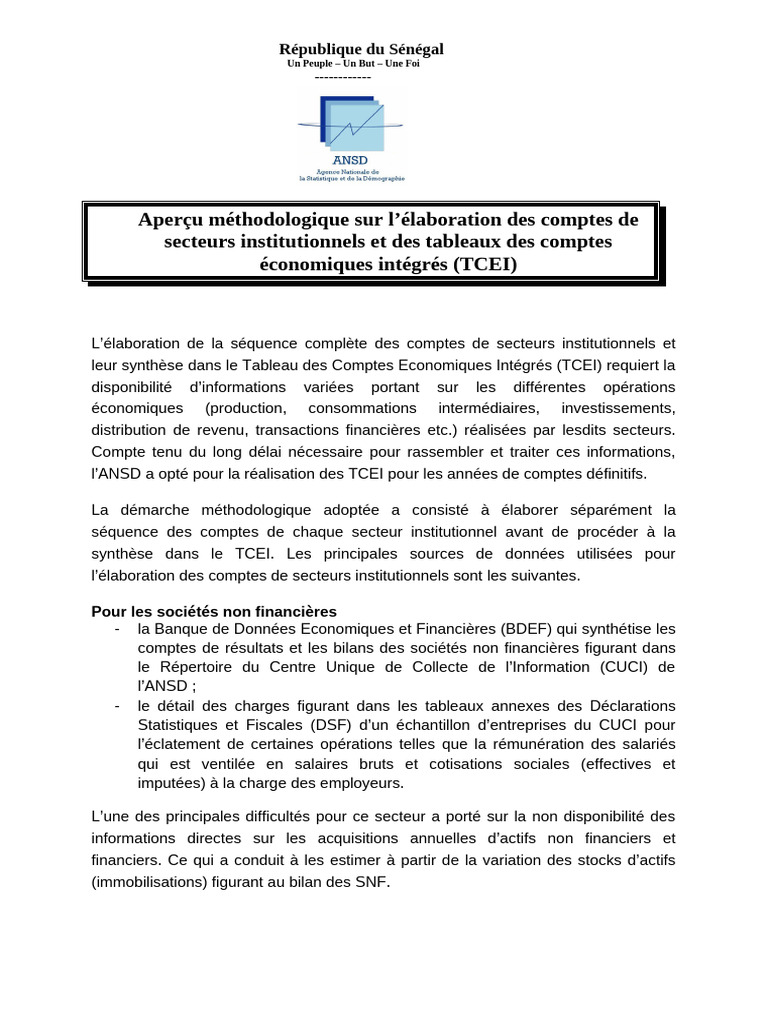 Aperu Methodologique Sur Les Comptes de Secteurs Institutionnels | PDF