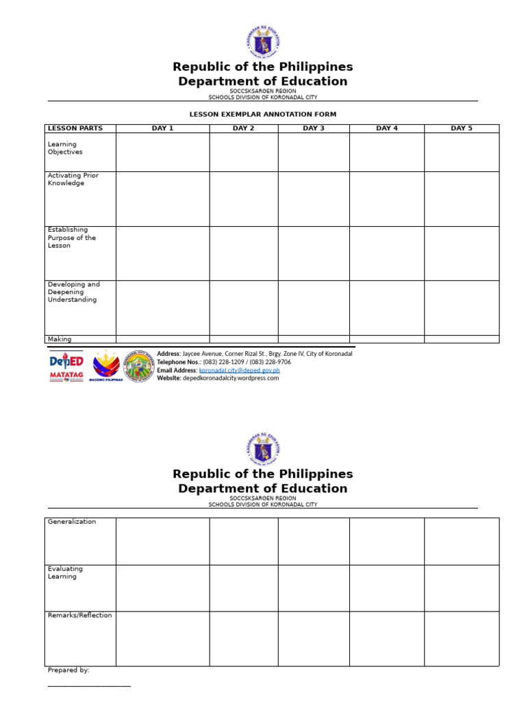 Lesson Exemplar Anotation Form | PDF