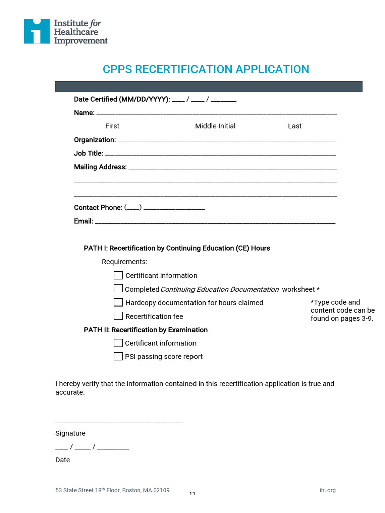 CPPS Recertification Handbook 2023 (1) RECERTIFICATION FORM | PDF