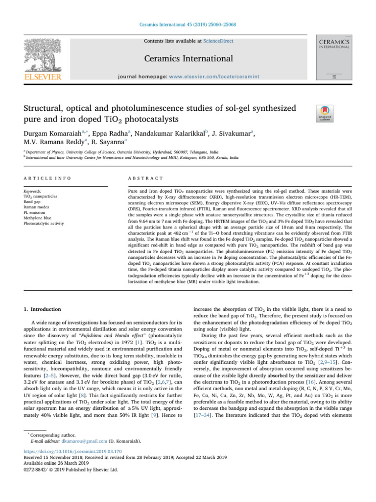 97 Structural, Optical and Photoluminescence Studies of Sol-Gel Synthesized | PDF