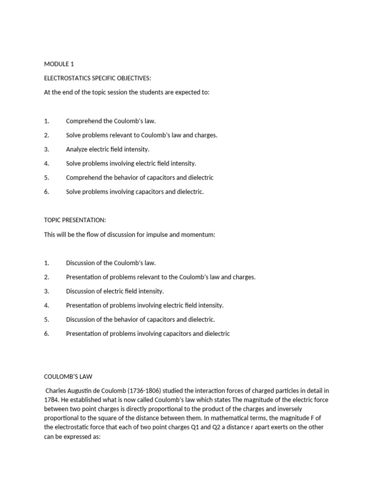 Electrostatic Module 1 | PDF