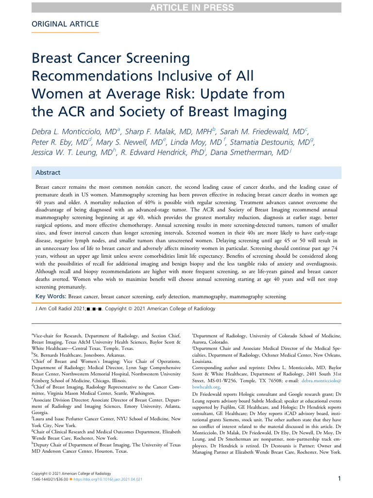 Guideline ACR Breast screening | PDF