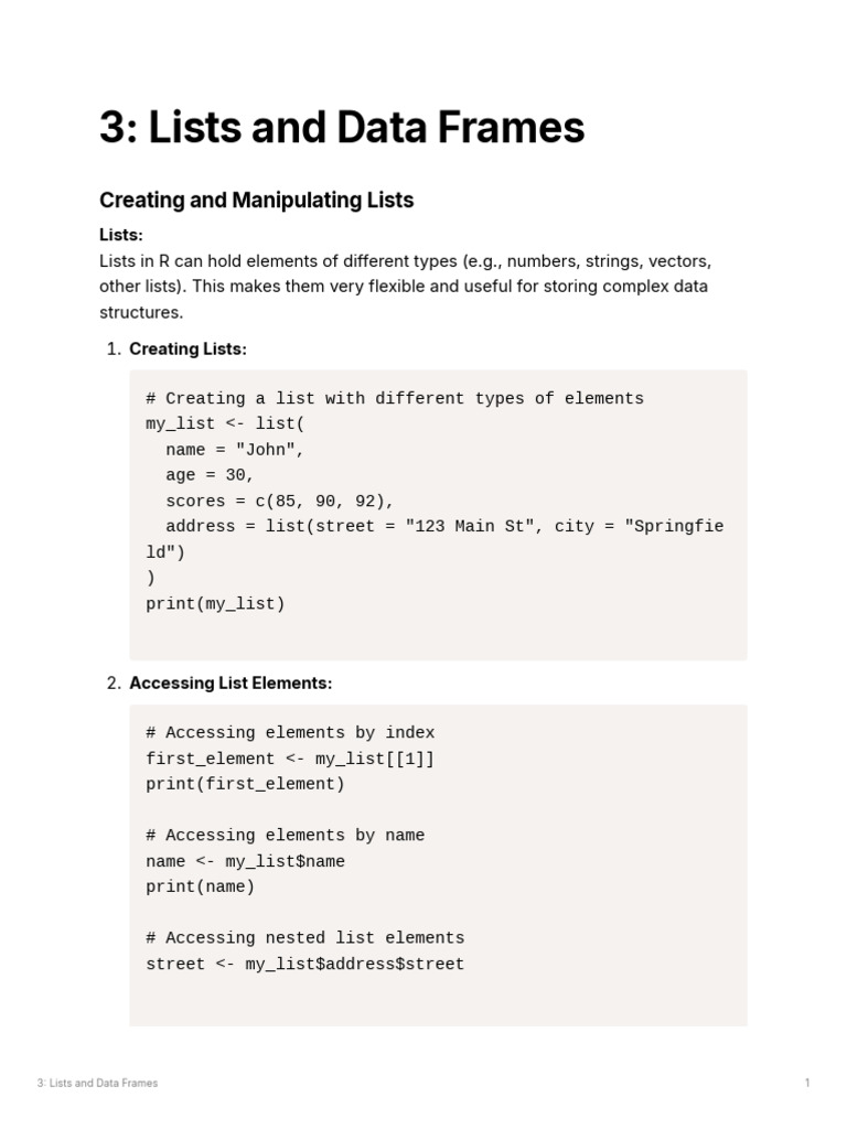 3 - Lists and Data Frames | PDF