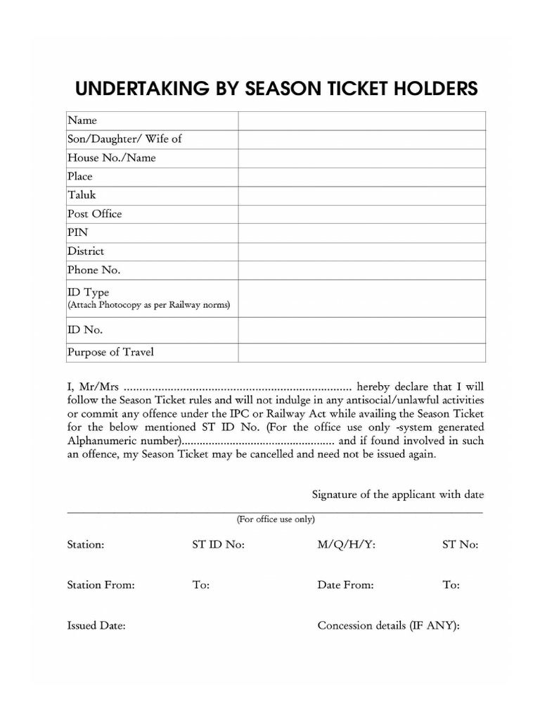 Railway Season Ticket Form | PDF