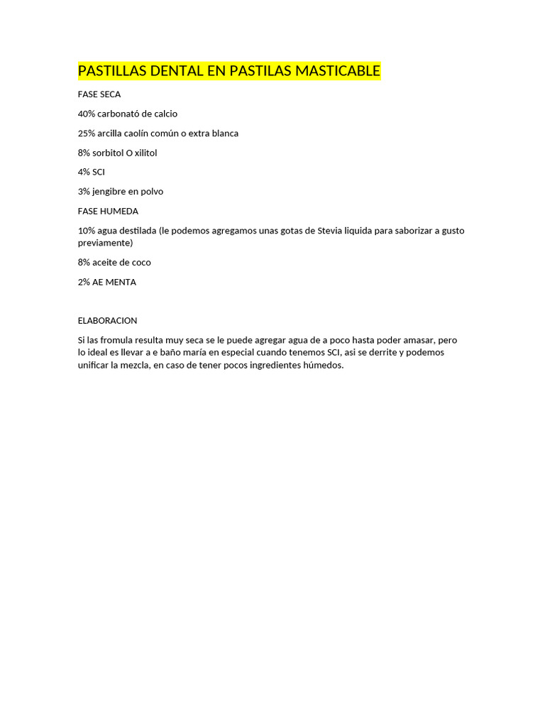 Pastillas Dental en Pastilas Masticable | PDF