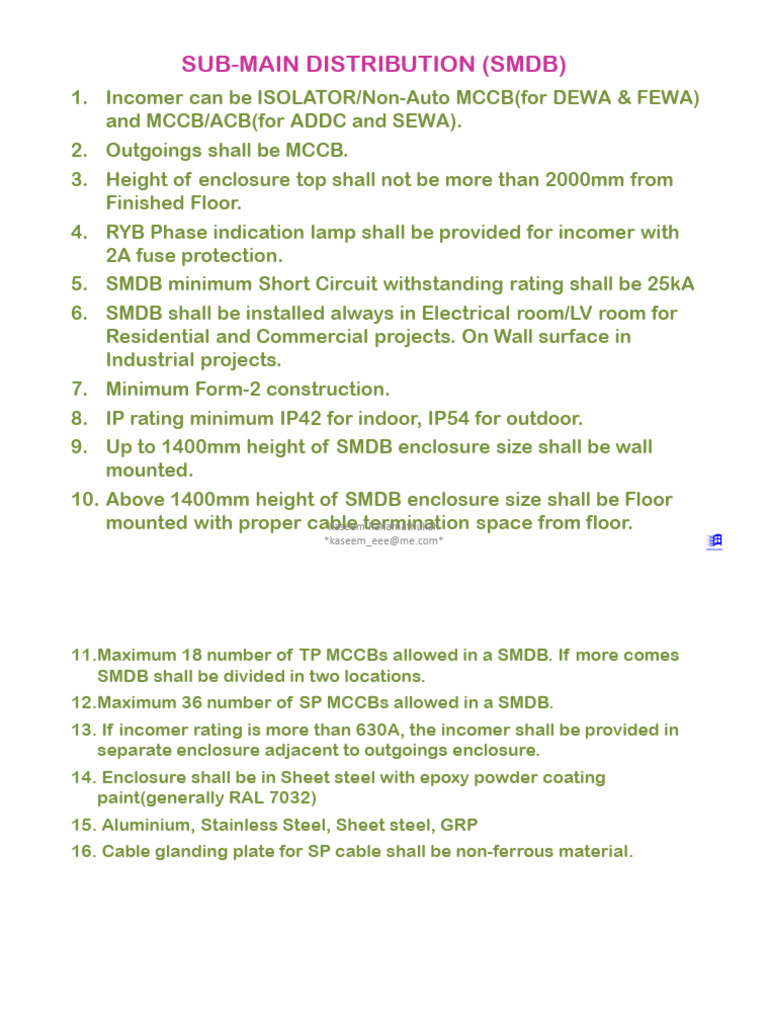 Sub-Main Distribution Board Specifications | PDF | Electrical ...