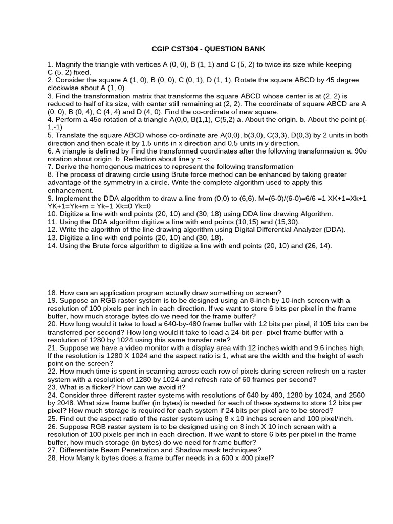 Question Bank CGIP-1 | PDF