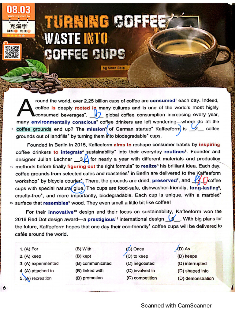 Turning Coffee Waste Into Coffee Cups - 題目 | PDF