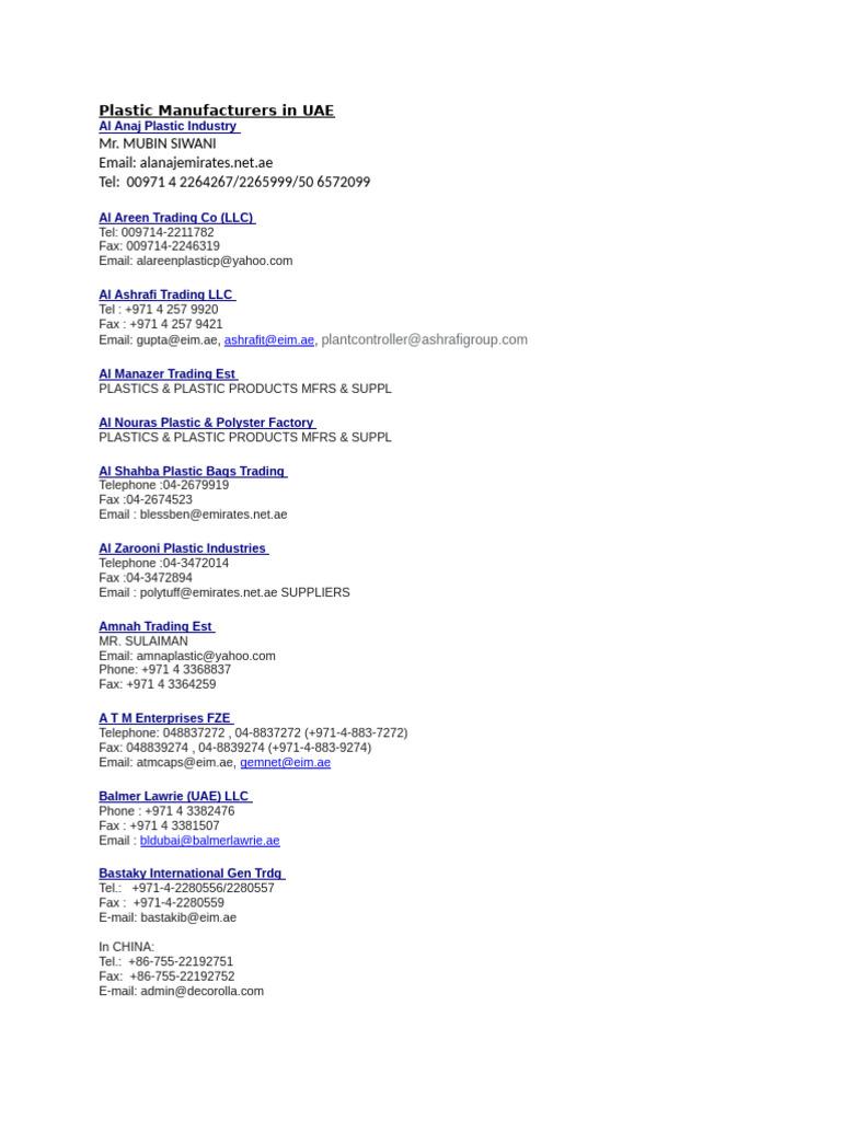 Plastic Manufacturers in UAE | PDF