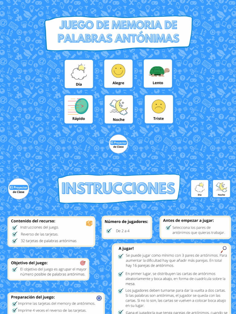 Juego de Memoria de Palabras Antonimas Con Imagenes | PDF