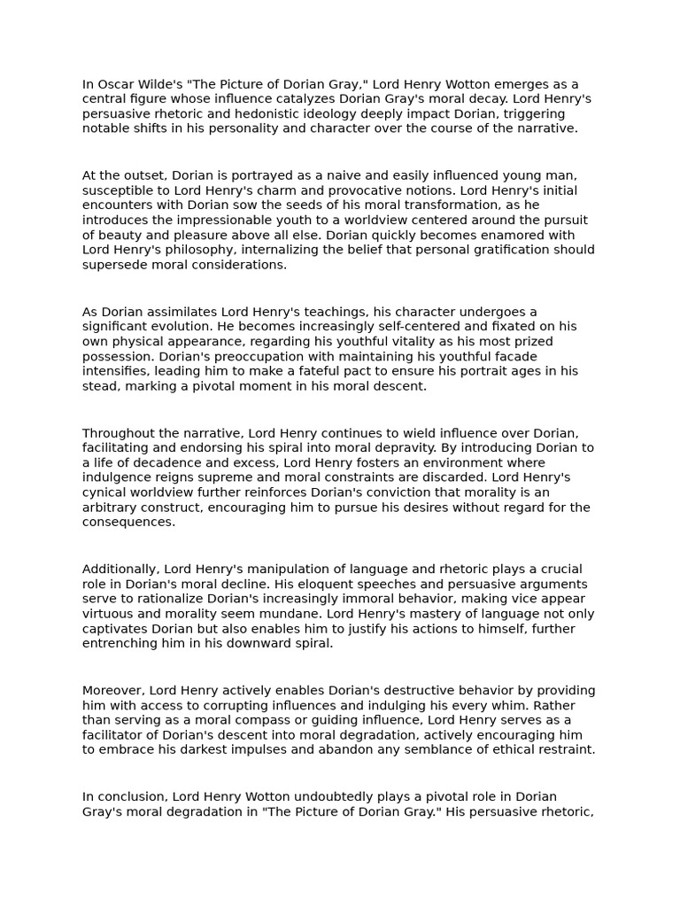 400 Word Dorian Gray Lit Essay | PDF