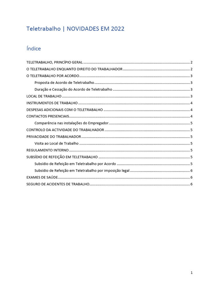 Teletrabalho - Novidades em 2022 | PDF