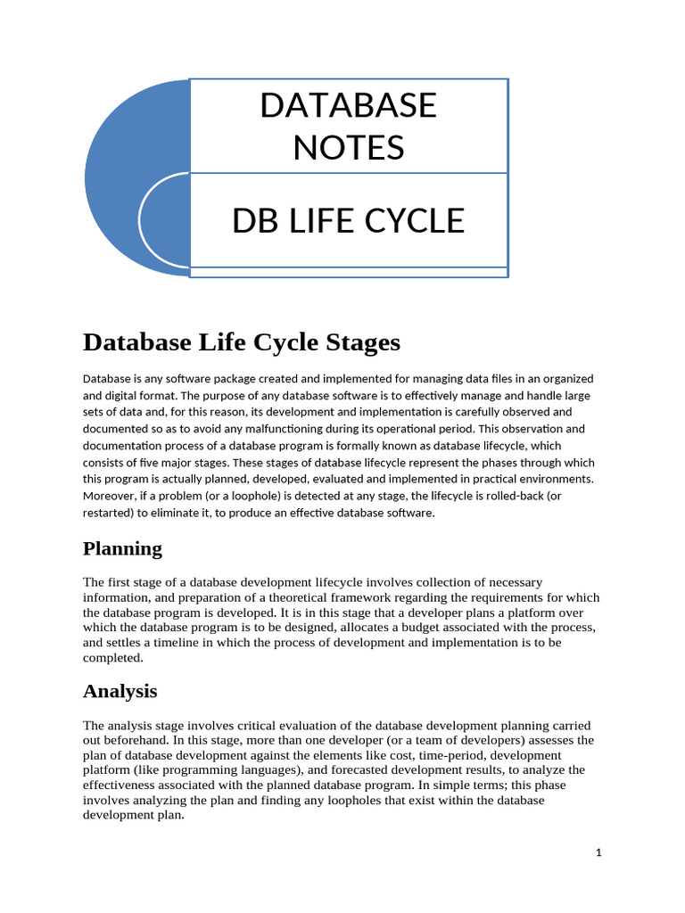 DATABASE NOTES Database Life Cycle Stages - Copy | PDF