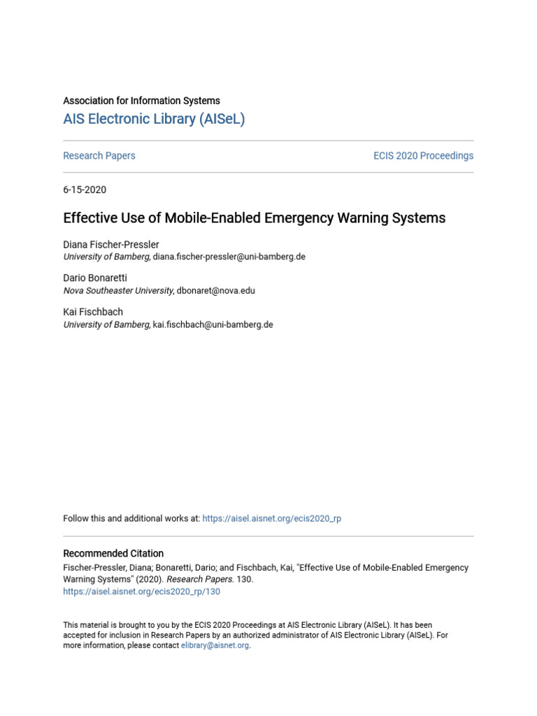 Effective Use of Mobile-Enabled Emergency Warning Systems | PDF