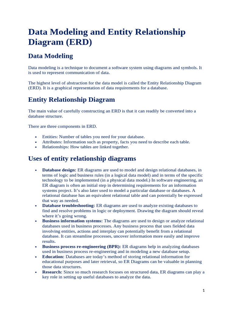 Database Notes Data Modeling And Entity Relationship Diagram Pdf