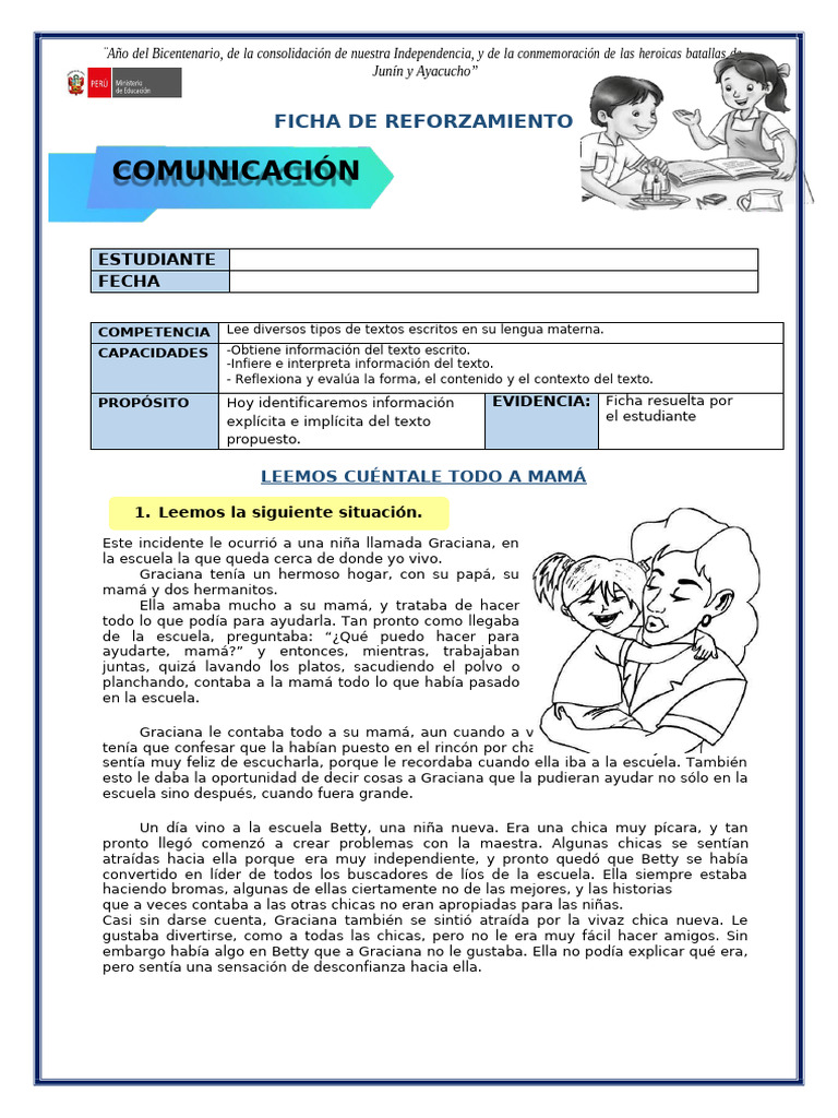 Reforzam-Comun-Leemos Cuentale Todo A Mamá | PDF