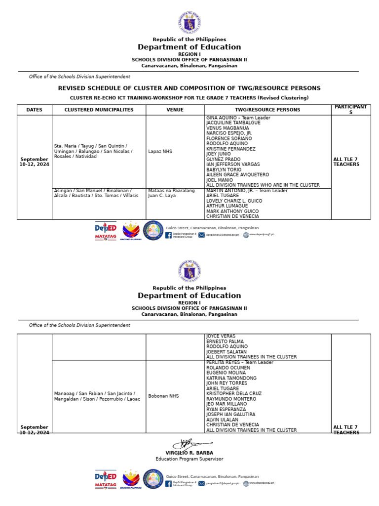 Revised ICT Training Schedule for TLE Teachers | PDF