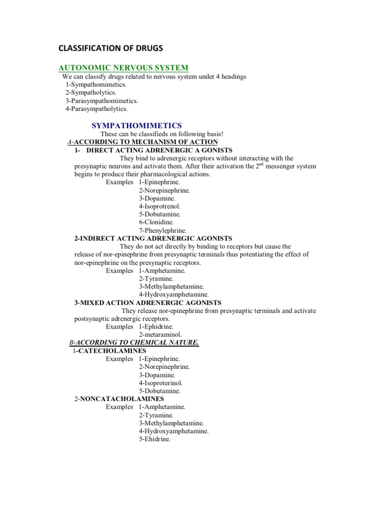 Drug Classification | PDF | Epinephrine | Norepinephrine