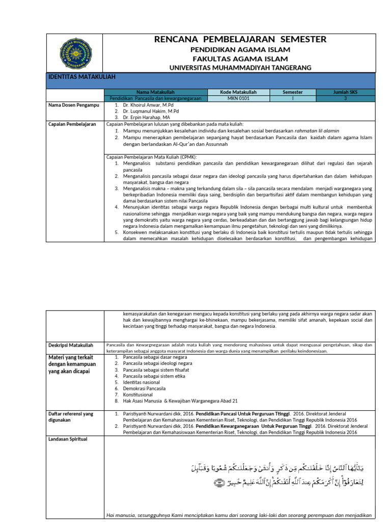 RPS Pend Pancasila Dan KWN UMT 2023 | PDF