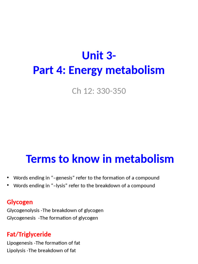 Unit 3-Part 4-Muscle Energy Metabolism | PDF