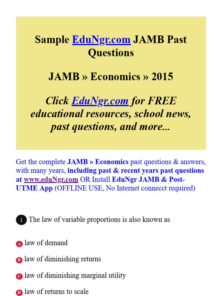 JAMB-Economics-Past-Questions-EduNgr-Sample 3 | PDF