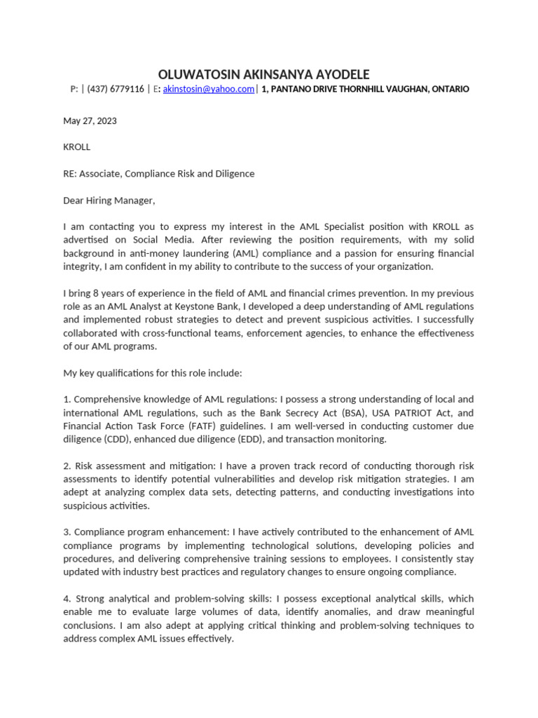 Cover Letter KROLL | PDF