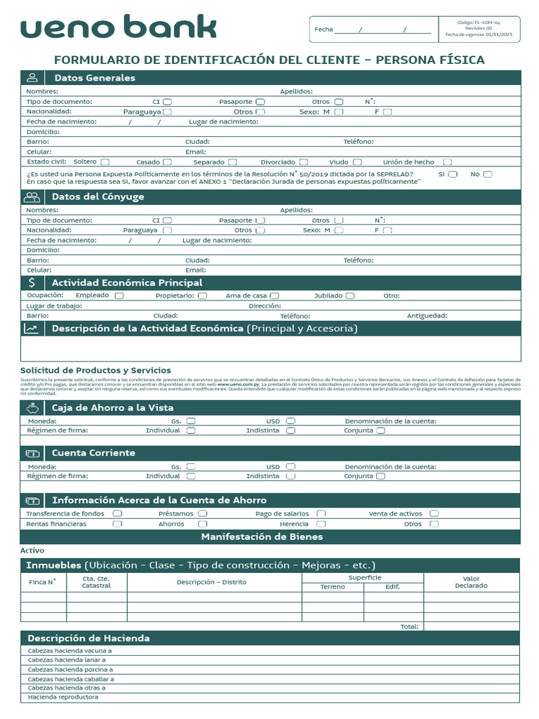 Ueno Identificación Del Cliente - Persona Física Autocompletable | PDF