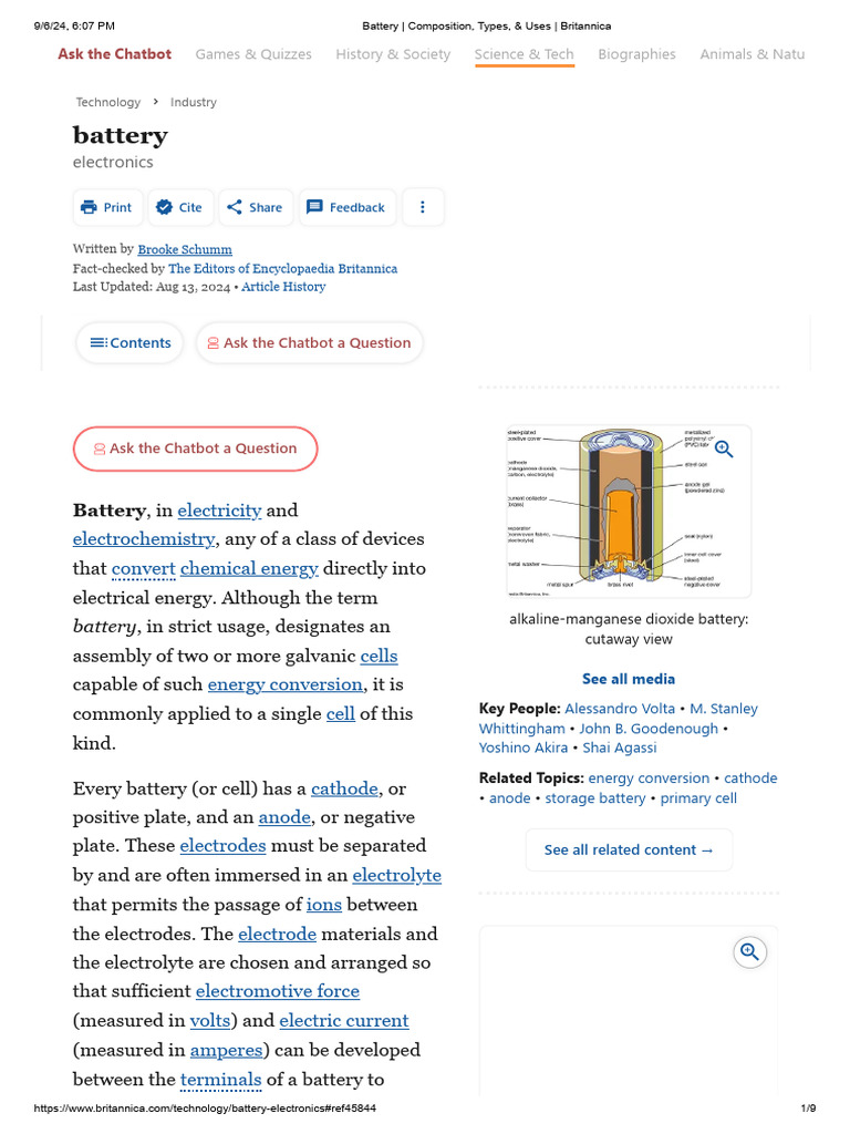 Battery - Composition, Types, & Uses - Britannica2 | PDF