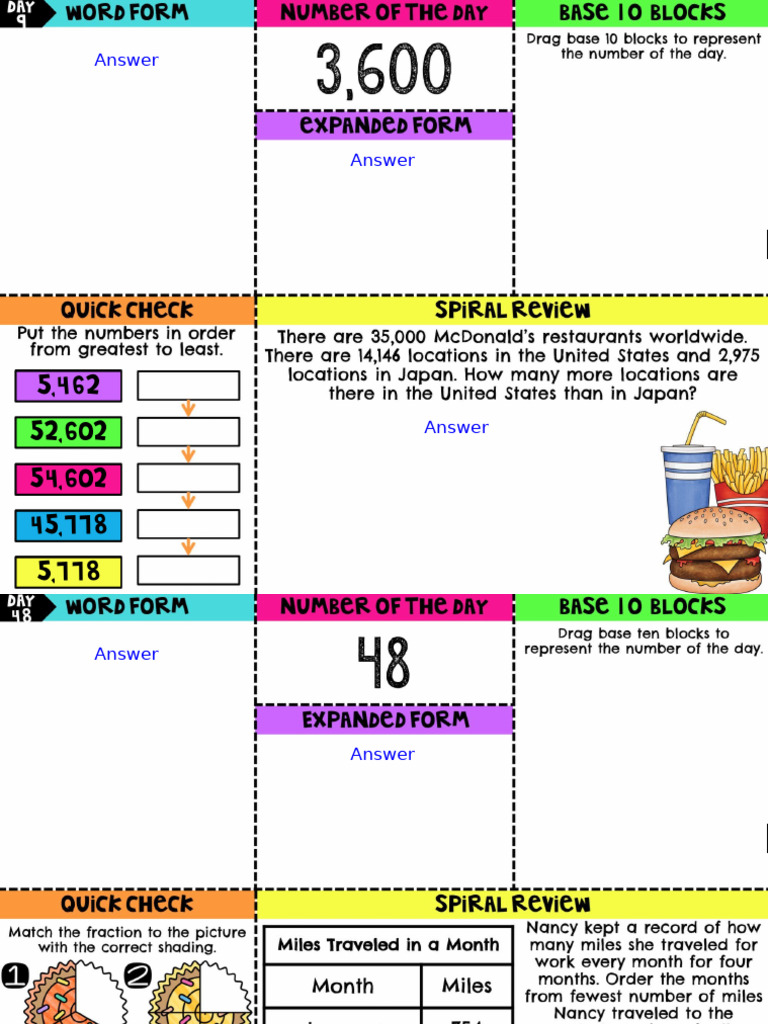 4th Grade Math Warm Ups FREE Sample | PDF