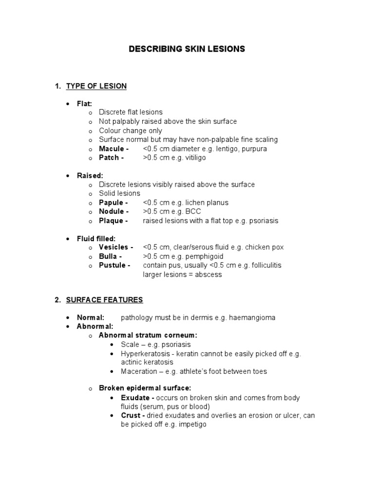 Describing Skin Lesions | PDF | Cutaneous Conditions | Skin