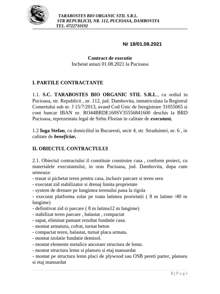 Contract de Executie Casa Lemn 18-2021 REFACUT | PDF
