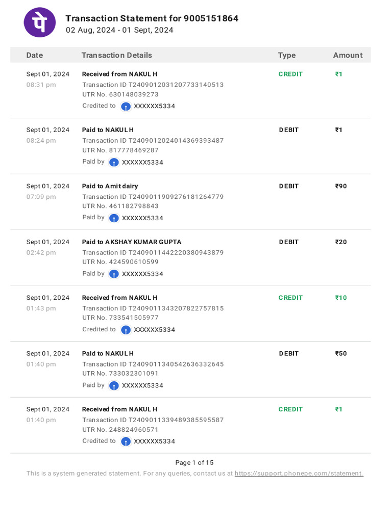 PhonePe Statement Aug2024 Sept2024 | PDF