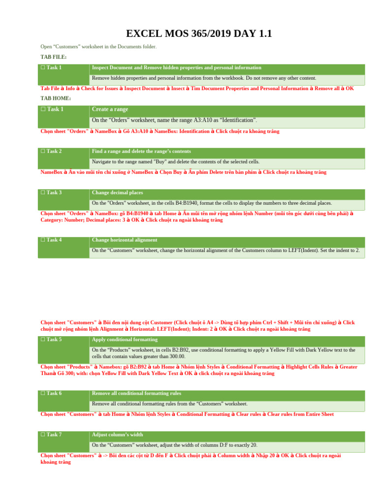 Tài liệu EXCEL MOS 365 | PDF