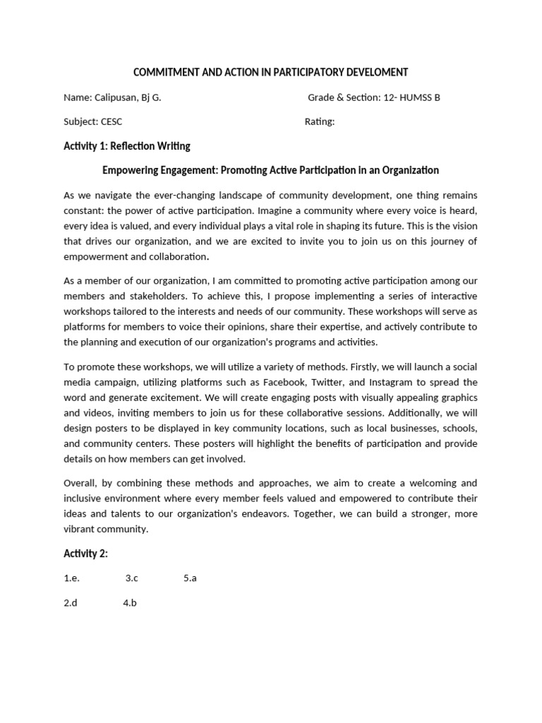 Cesc Commitment and Action in Participatory Develoment | PDF