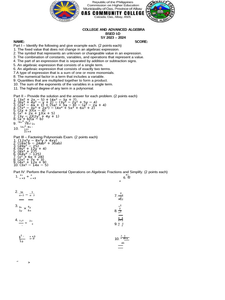 1 College Algebra | PDF