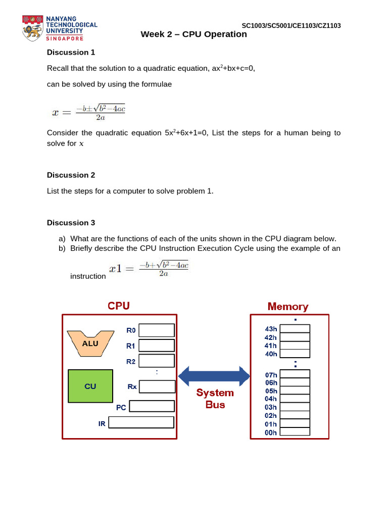 Week 2 (Discussion #1) Q - CPU Operation | PDF