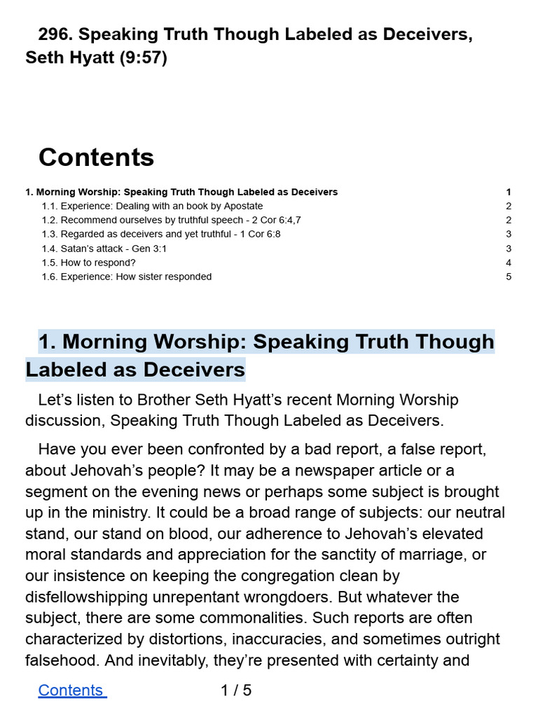 Speaking Truth Though Labeled As Deceivers, Seth Hyatt | PDF