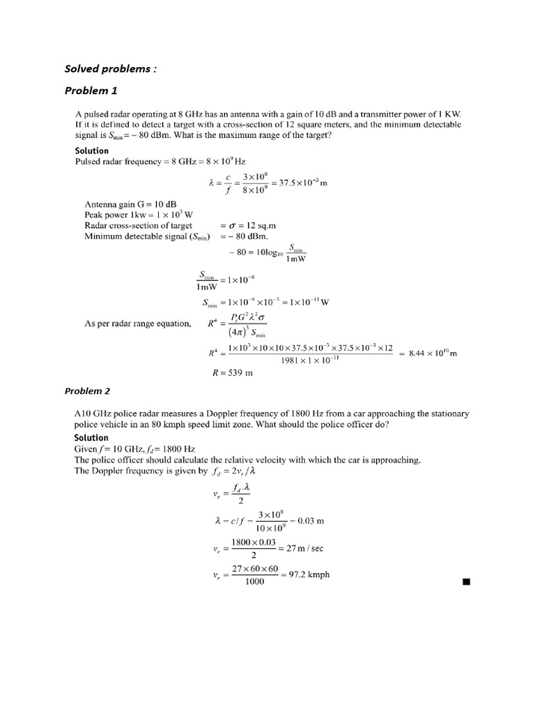Solved Problems RADAR | PDF