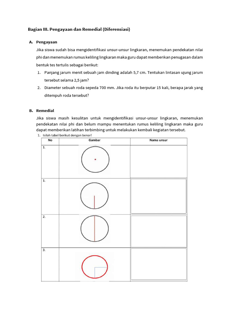 1 Lembar Pengayaan - Menemukan Nilai Phi Dan Rumus Keliling Lingkaran | PDF